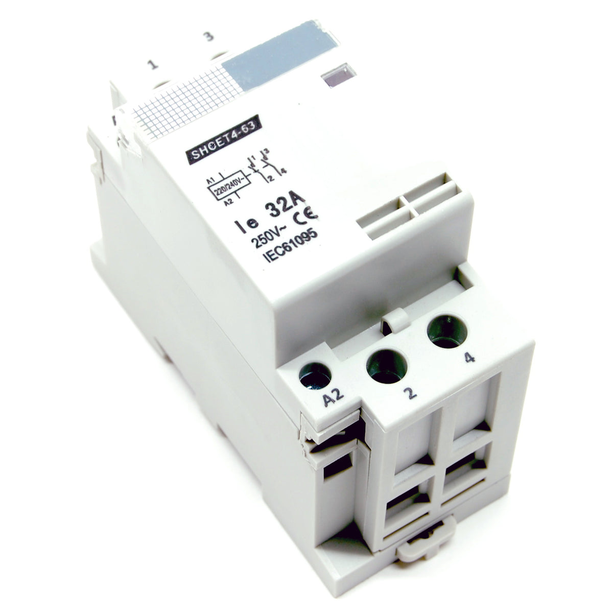 32A/250V DPST contactor, 220-240V AC coil, DIN rail mount - The ...